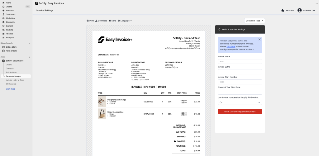 How to configure sequential invoice numbers? – Softify Apps