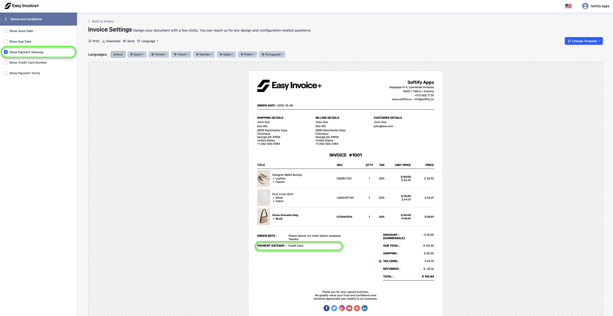 How to display the payment method choice of my customers on my invoices ...