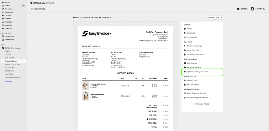 How to create sending conditions for invoices? – Softify Apps